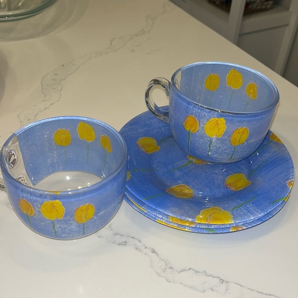 Arc France | Dining | Like New Arc France Arcopal Blue Glass Yellow ...